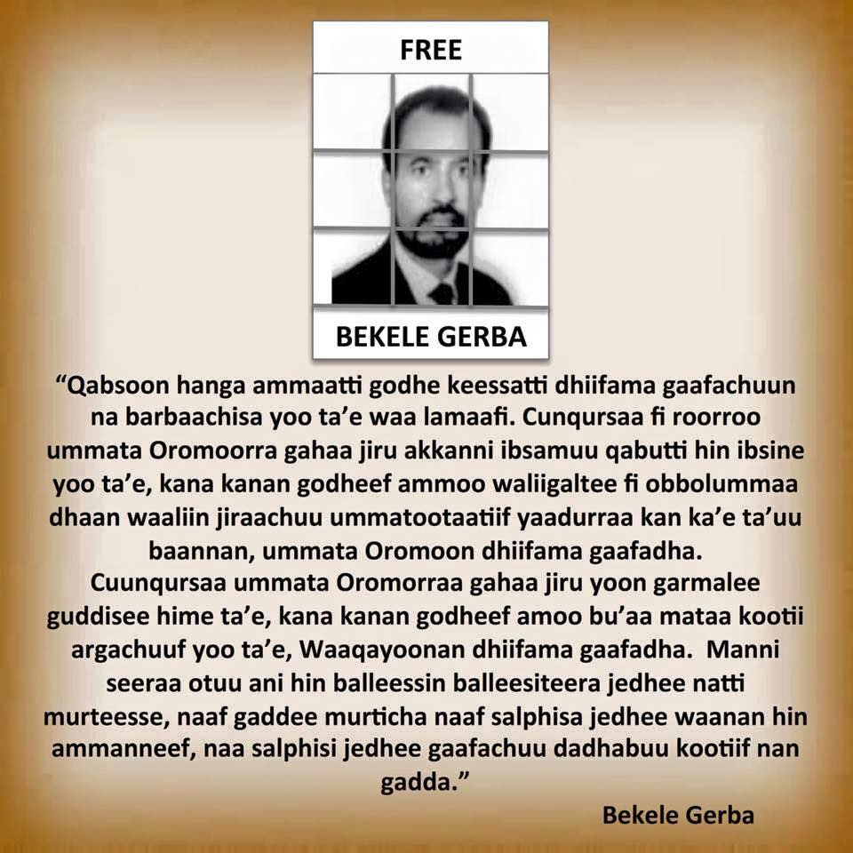 Demand the Immediate Release of Oromo Peace Activist Bekele Gerba from ...